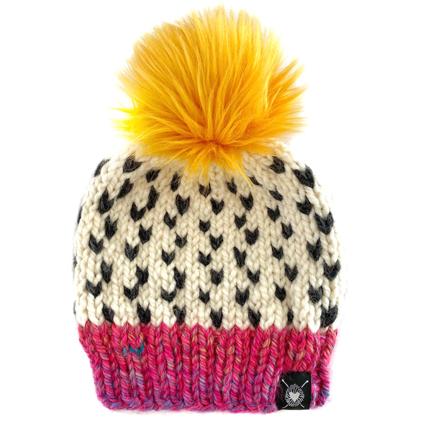 Tiny Hearts Faux Fur Pom-Pom Beanie in Azalea Gardens – Nickichicki